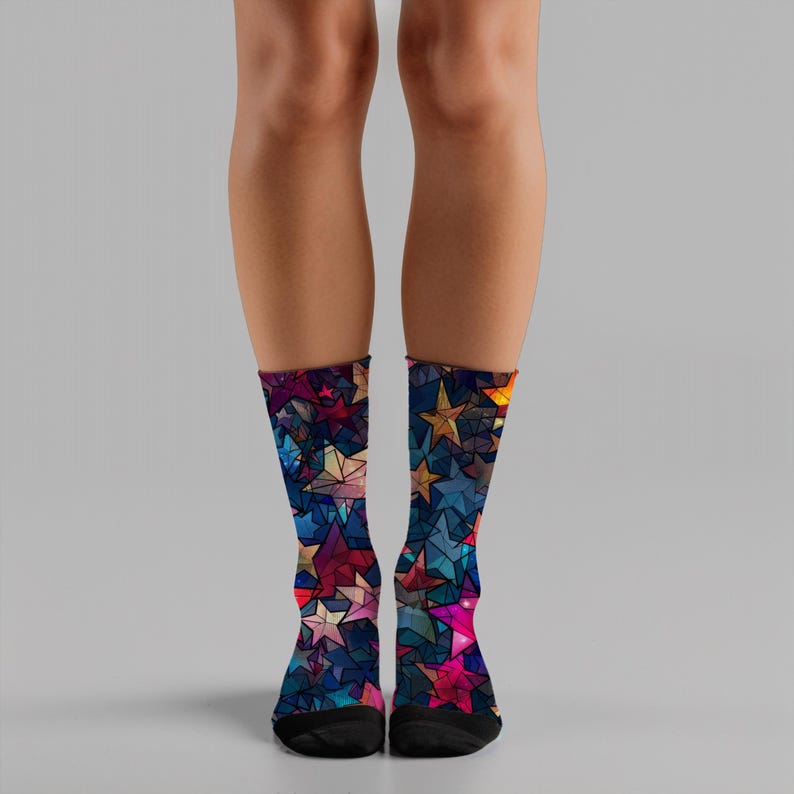 Stained Glass Star Socks, Unisex, Vibrant Night Sky Mosaic, Colorful ...