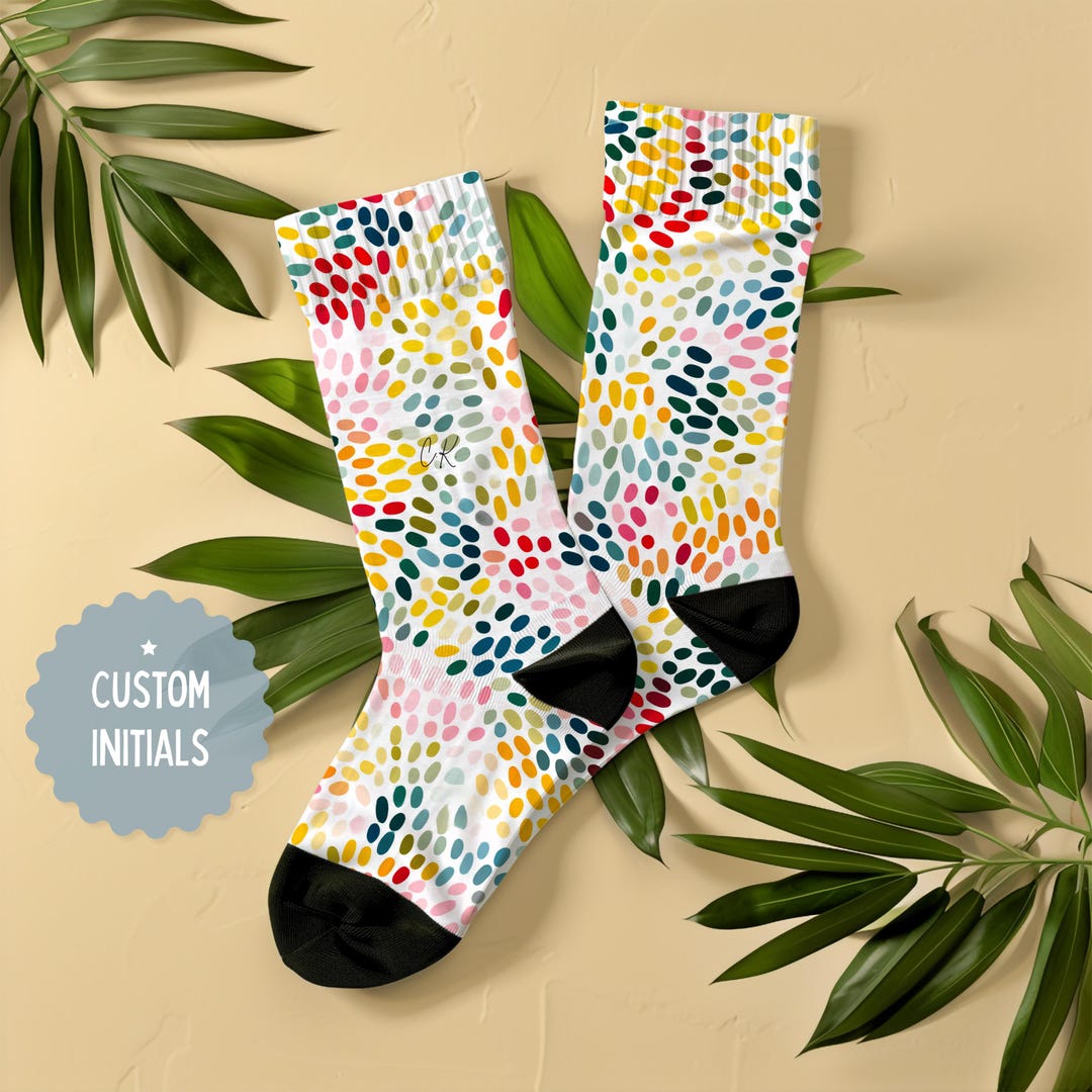 Custom Hidden Initials Rainbow Confetti Socks, All Over Print Socks ...