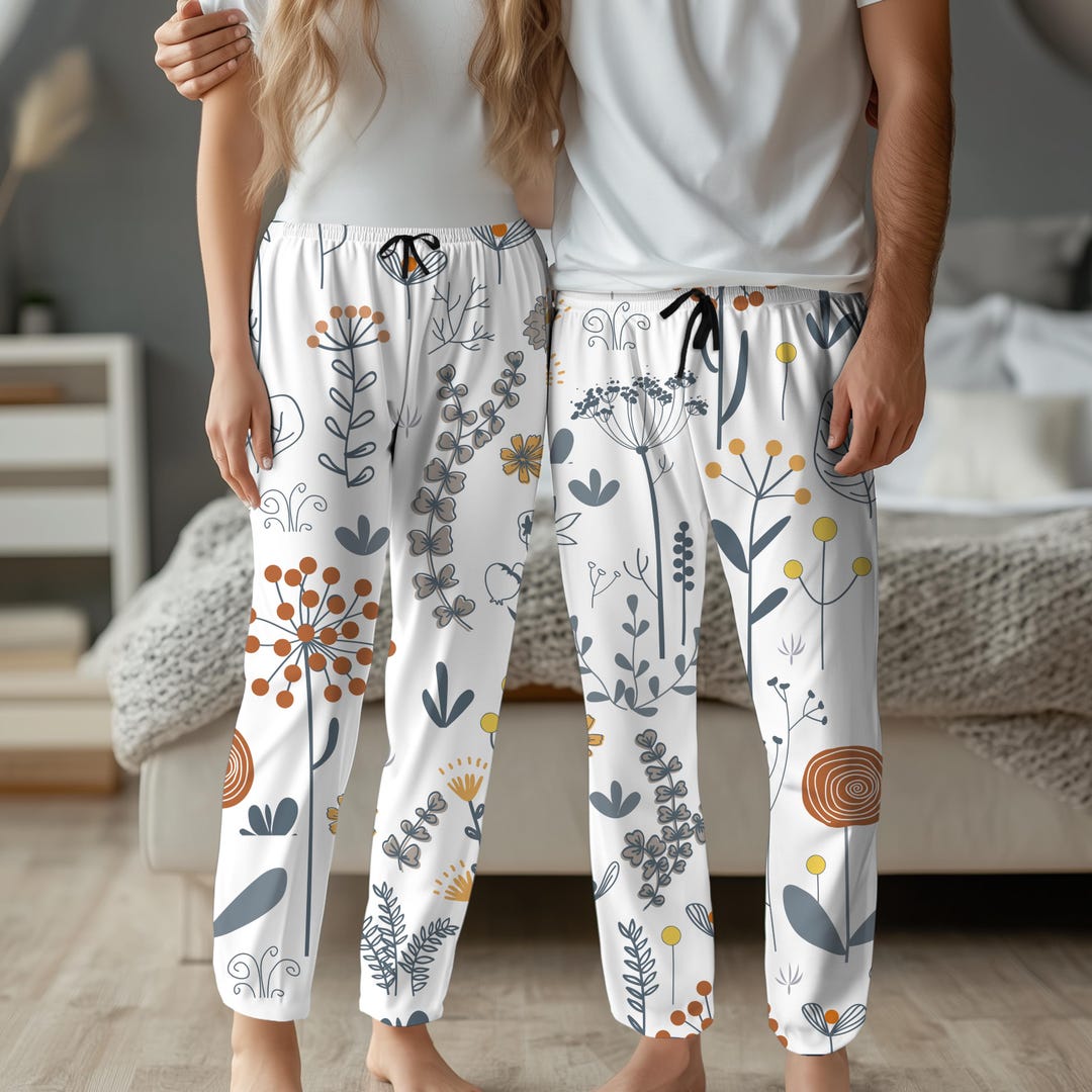 Boho Botanical Pajama Pants, Matching Sleepwear Gift for Women and Men ...