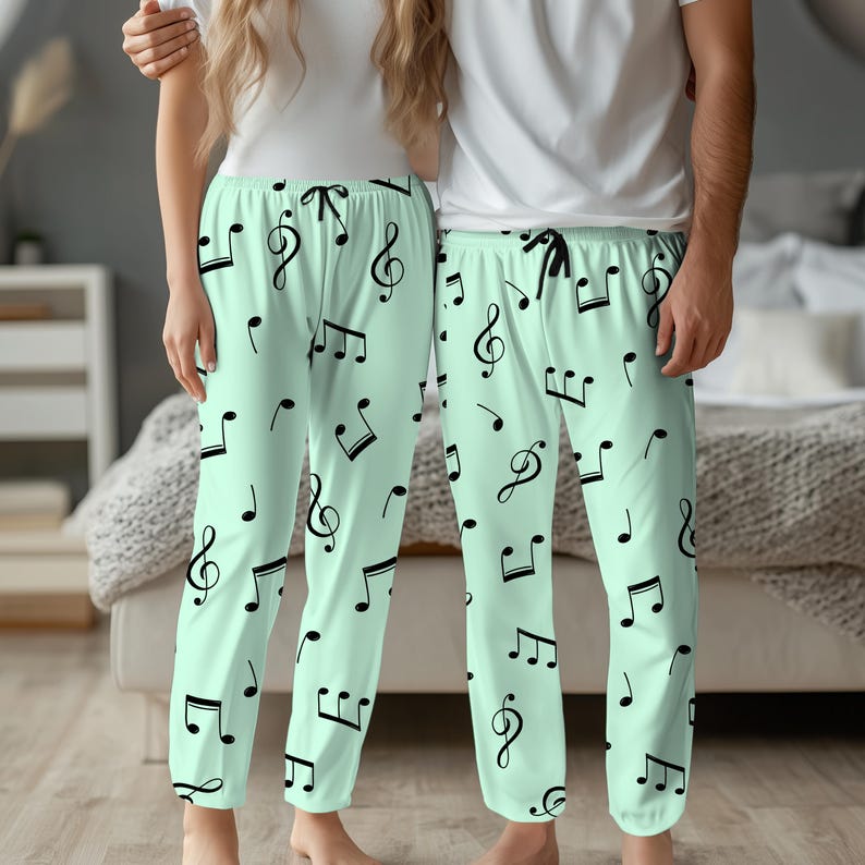 Music Notes Mint Green Pajama Pants, Matching Sleepwear for Women and ...