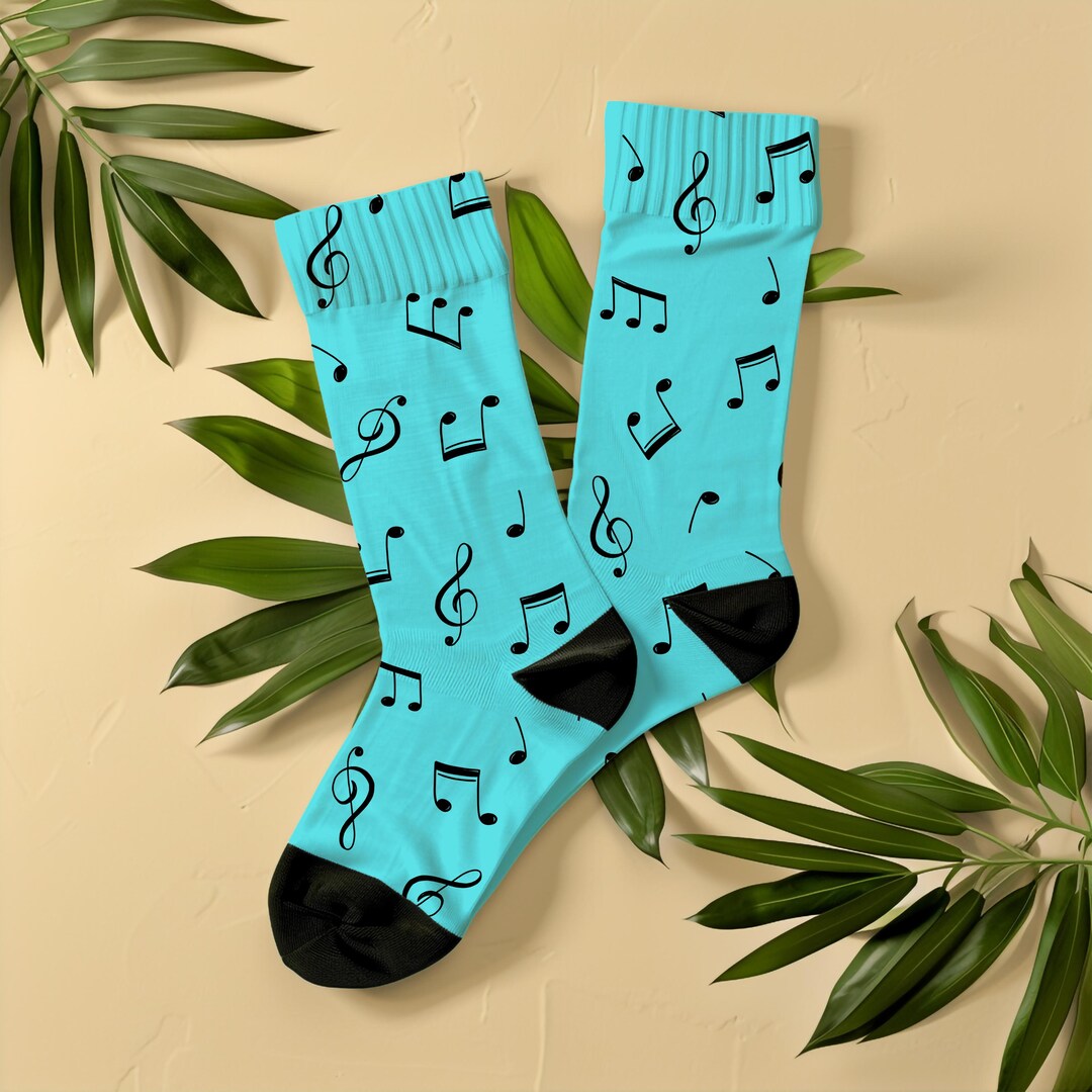Music Note Socks, All Over Print Turquoise Socks, Gift for Musicians ...