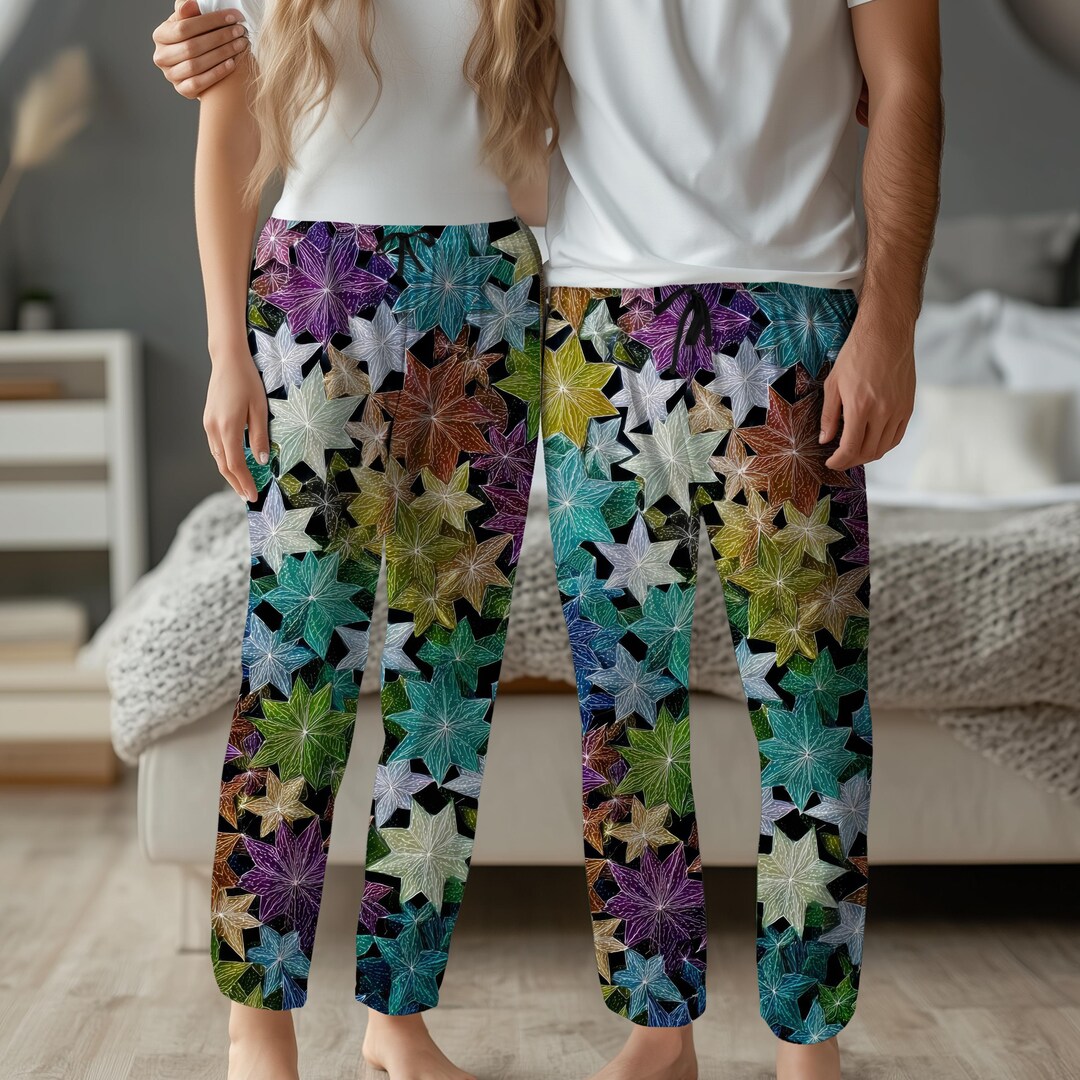 Stained Glass Starburst Pajama Pants, Colorful Cosmic Night Mosaic ...