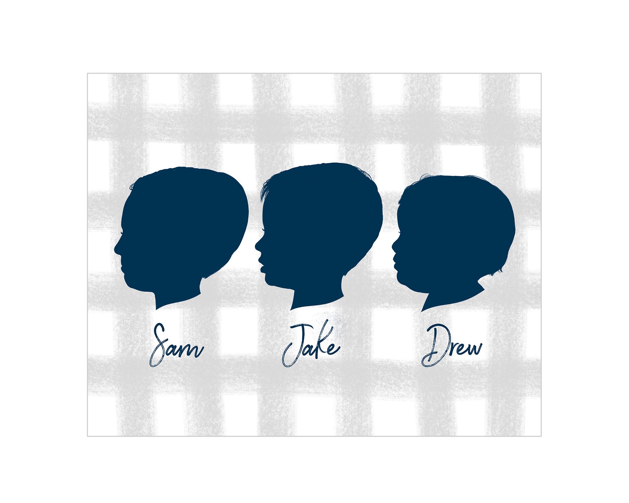 Trio custom silhouette portrait three children | Etsy