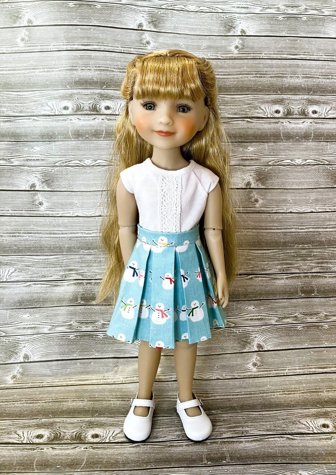 Blue Snowman Pleated 14-15" Doll Skirt - Snowman Pleated Skirt for RRFF ...