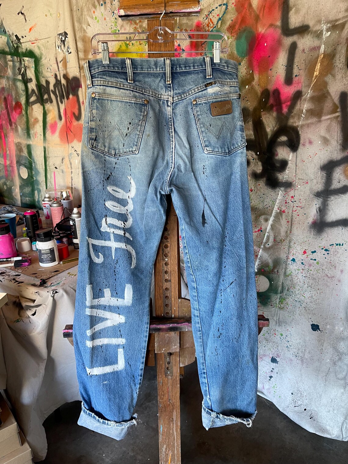 Custom Painted Denim Jeans- Vintage Wranglers - Etsy