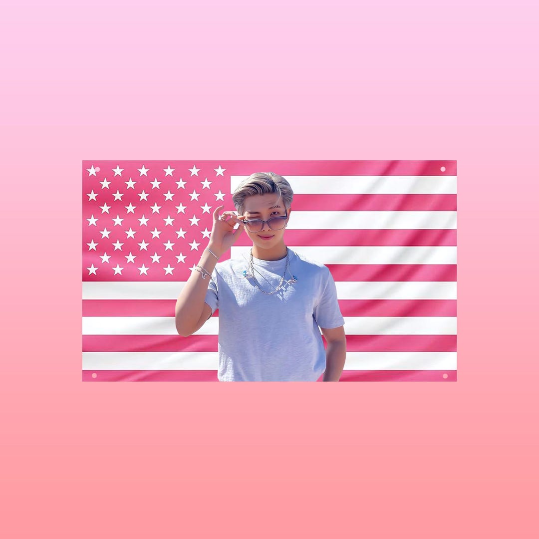RM BTS Pink USA Flag – K-pop Idol Wall Flag, Kim Namjoon Aesthetic Dorm ...