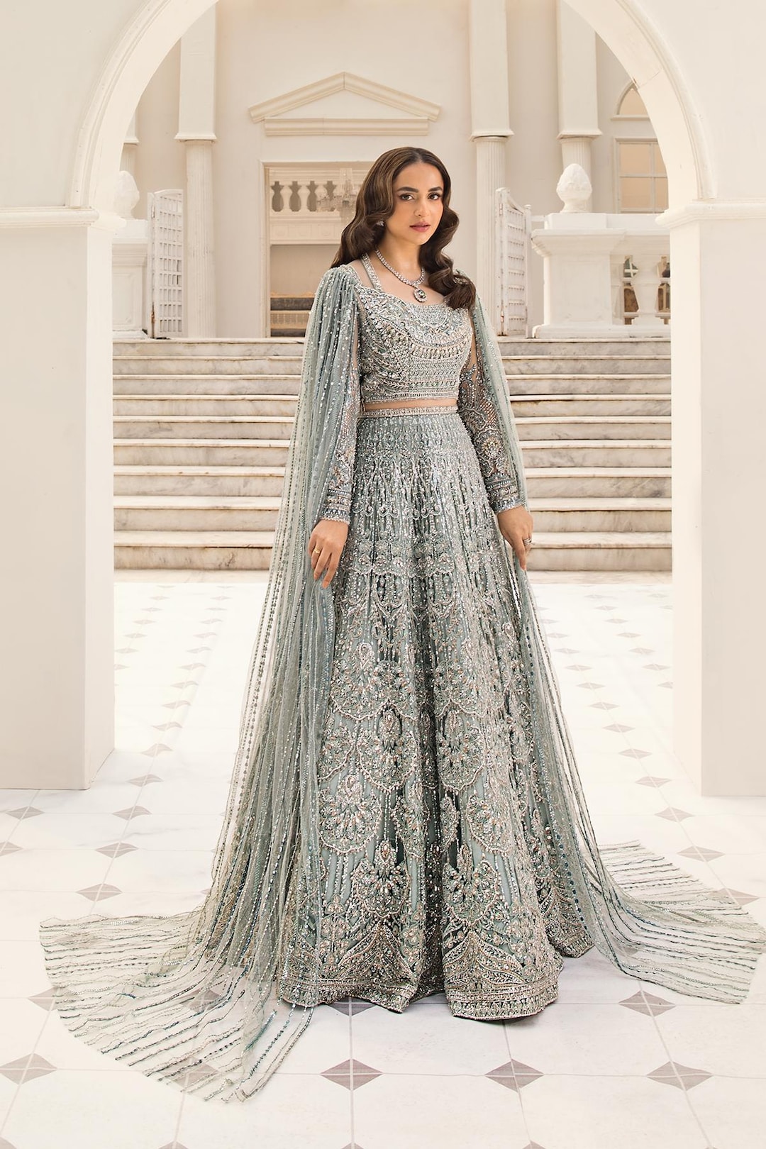 Luxury Silver Bridal Maxi – Erum Khan 2025 Collection | Hand ...