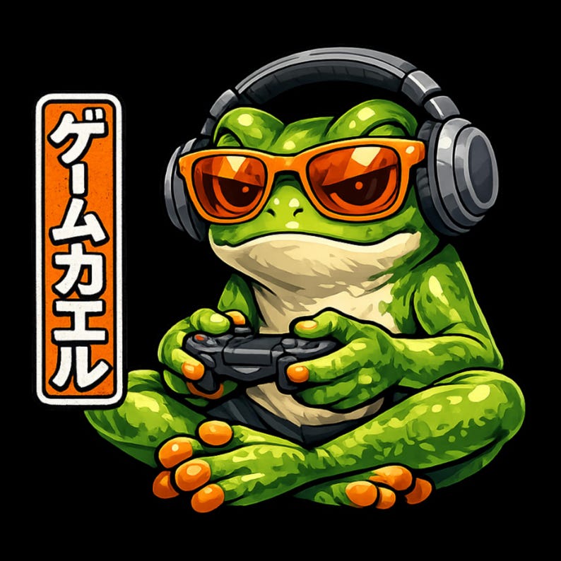 Funny Gamer Frog PNG, Kawaii Anime Style Toad Design (digital Download ...