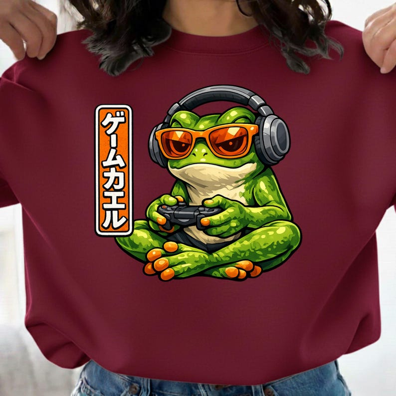 Funny Gamer Frog PNG, Kawaii Anime Style Toad Design (digital Download ...