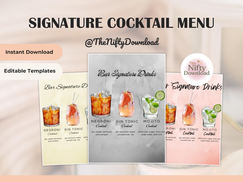 Editable Bar Menu Canva Template | Wedding Signature Drinks Sign - Etsy