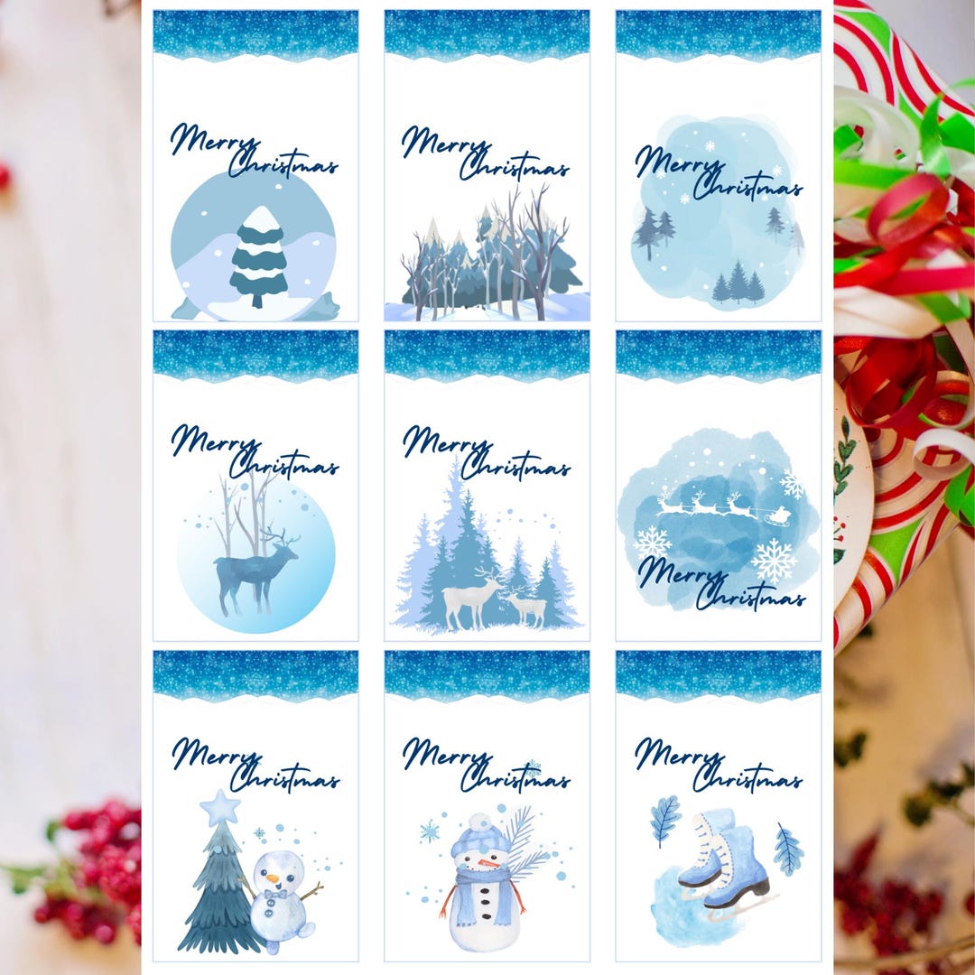 Blue Christmas Gift Tags Printable, Instant Download, DIY Gift Labels ...