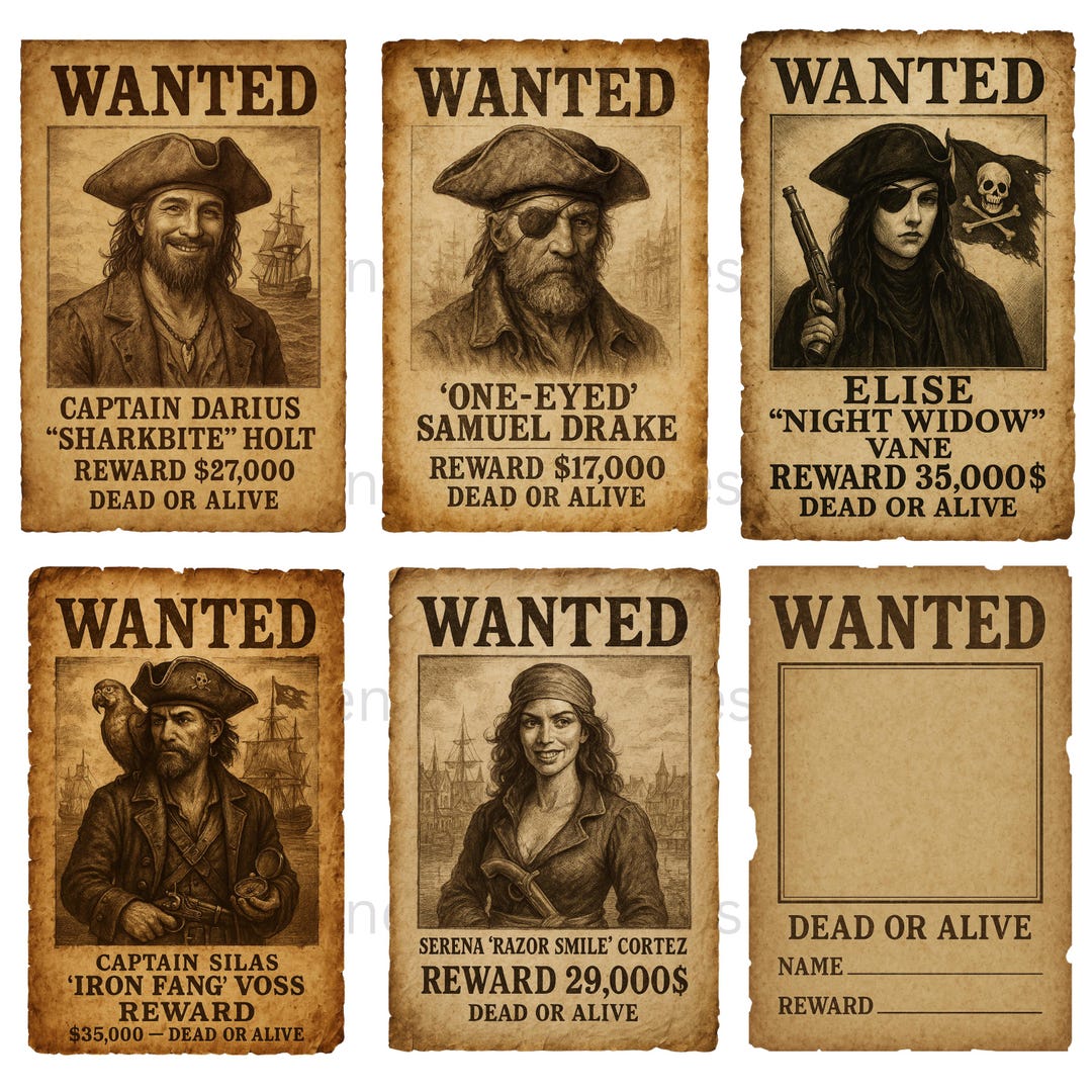 15 Printable Pirate Wanted Posters + Blank Template | Vintage High ...