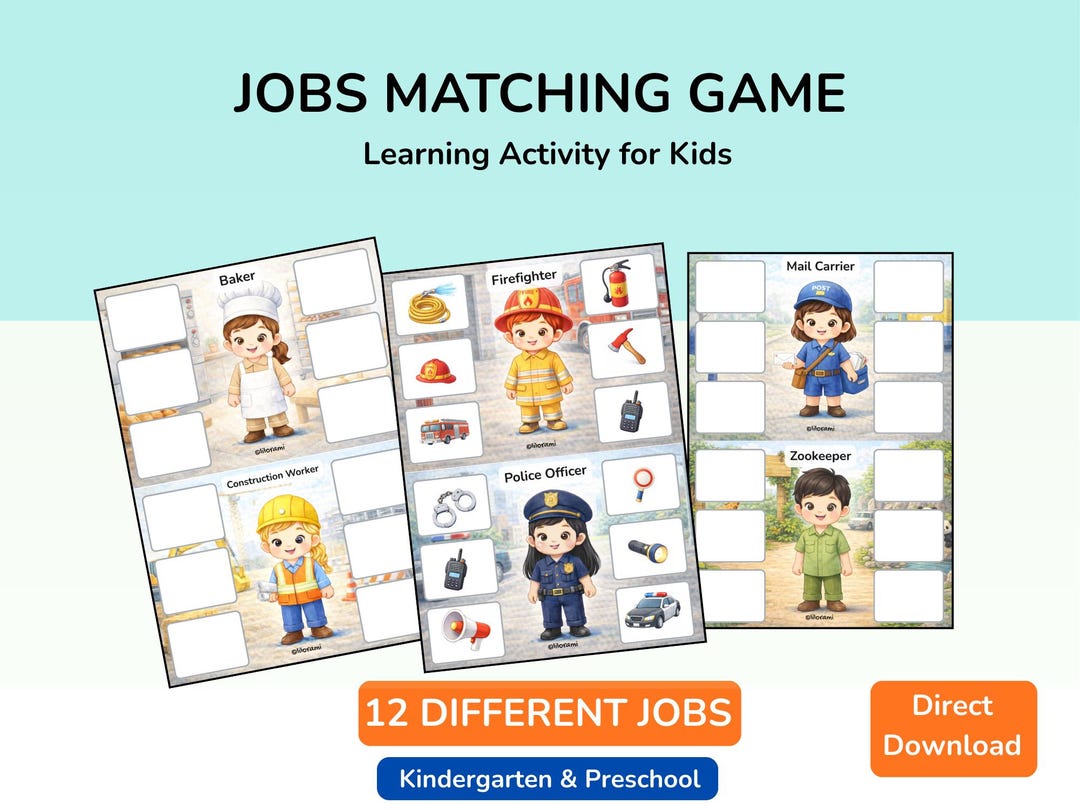 Jobs Matching Game for Kids | Learn About Jobs Printable | Community ...