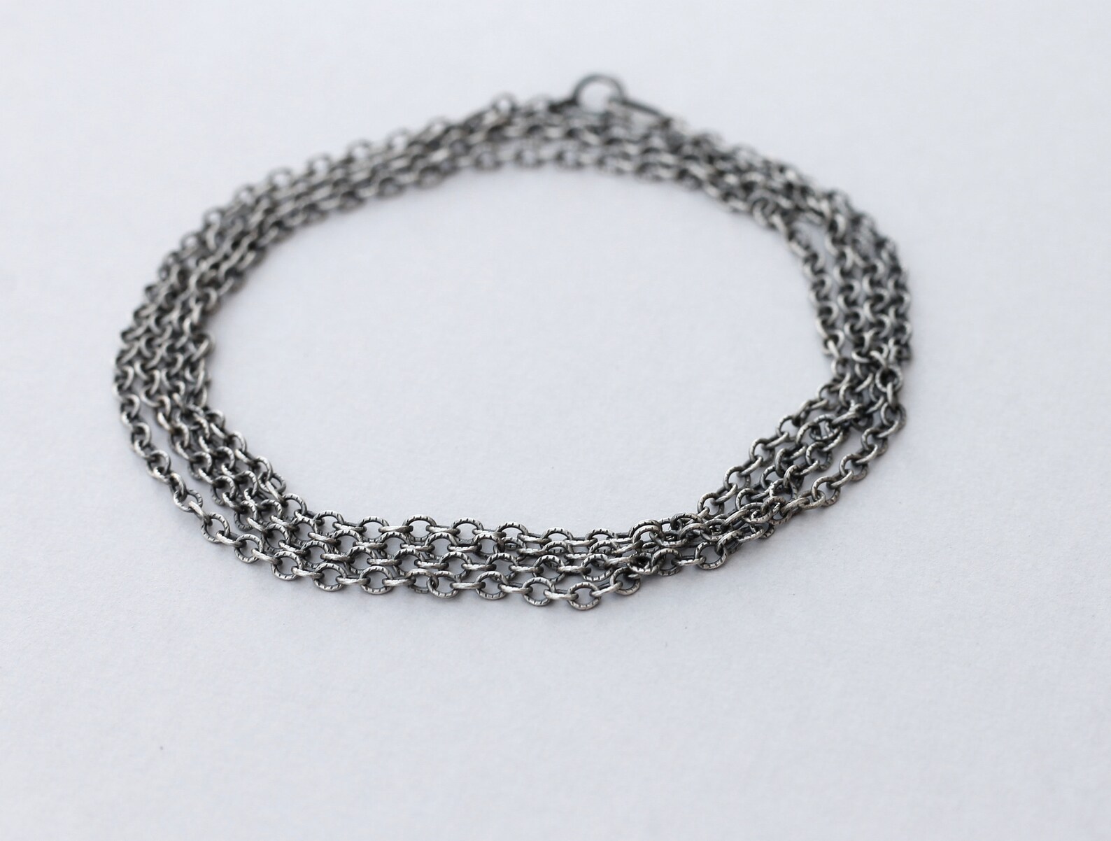 Durable textured oxidized silver chain for women men Short or | Etsy