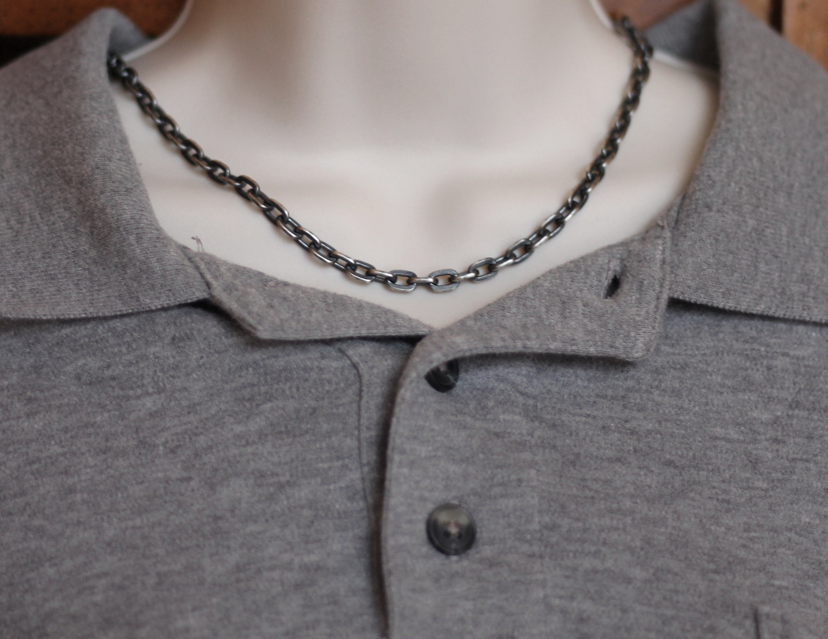 Thick Heavy Chain Necklace Oxidized Sterling Silver Chain Link - Etsy