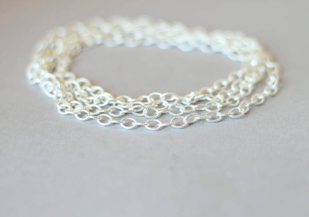 Thick Sterling Silver Link Chain Necklace Shiny Textured Oval Custom ...