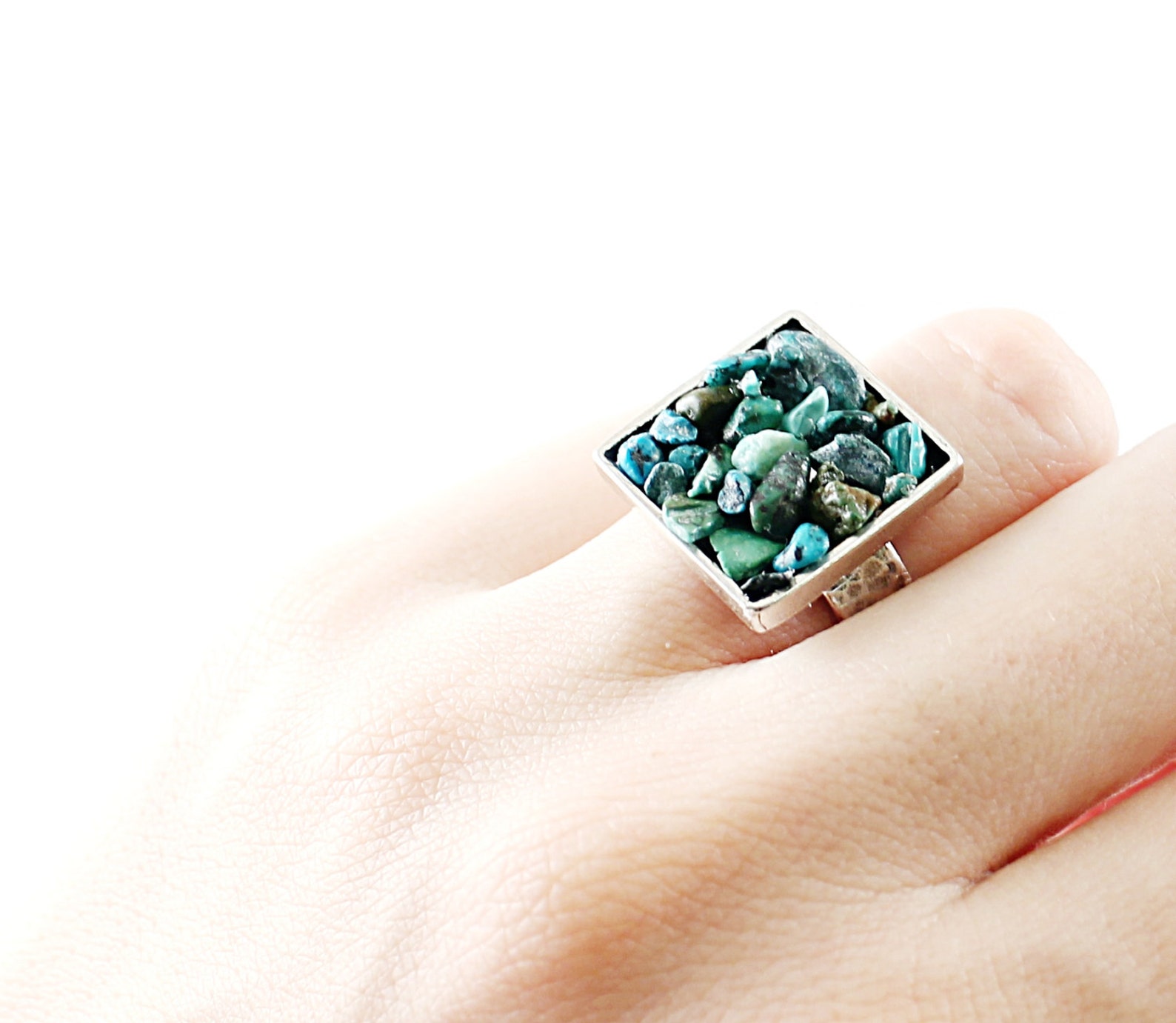 Real Turquoise Ring Sterling Silver Adjustable Band and - Etsy