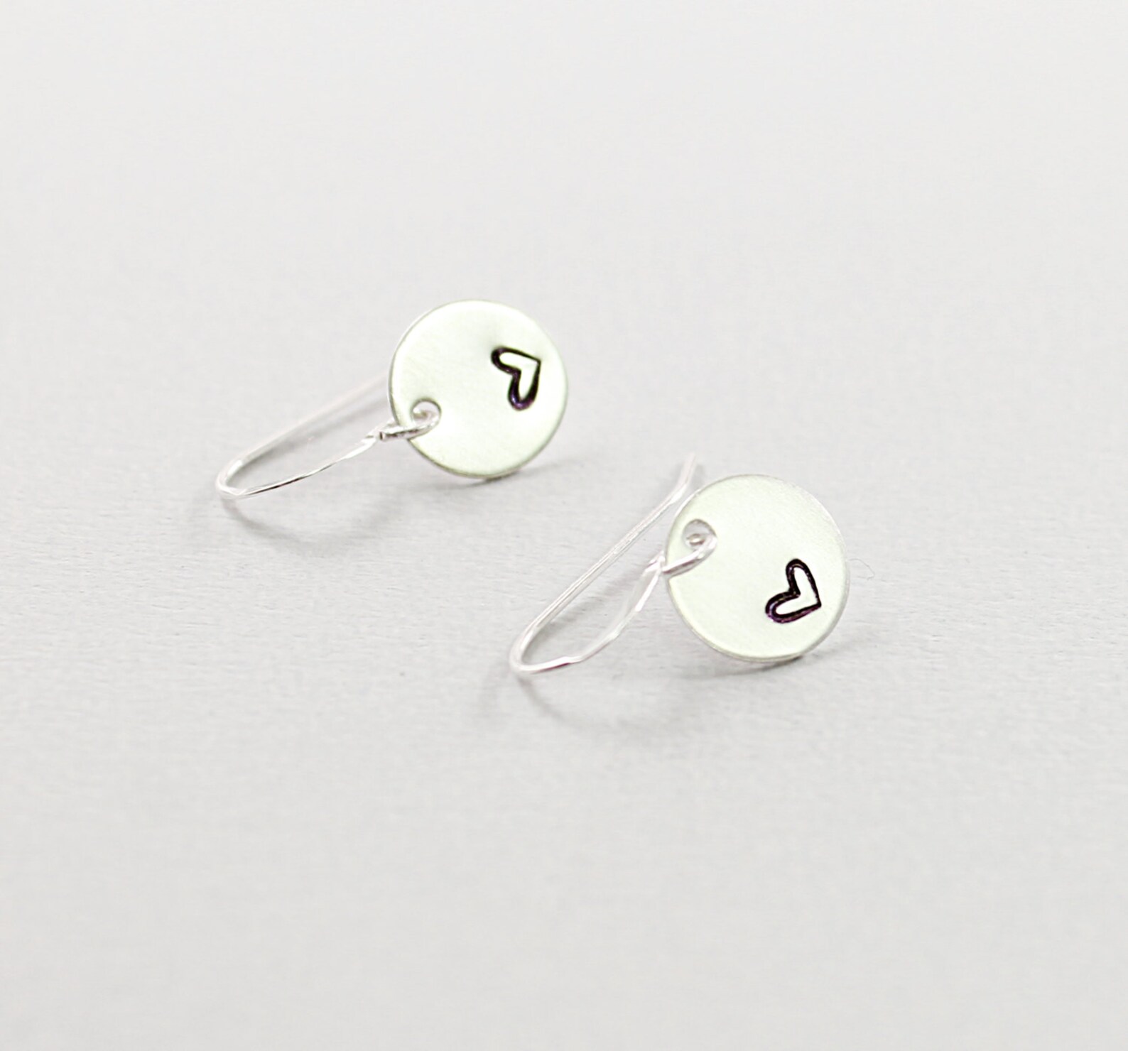 Hand Stamped Earrings Sterling Silver Heart Earrings for Women Simple ...