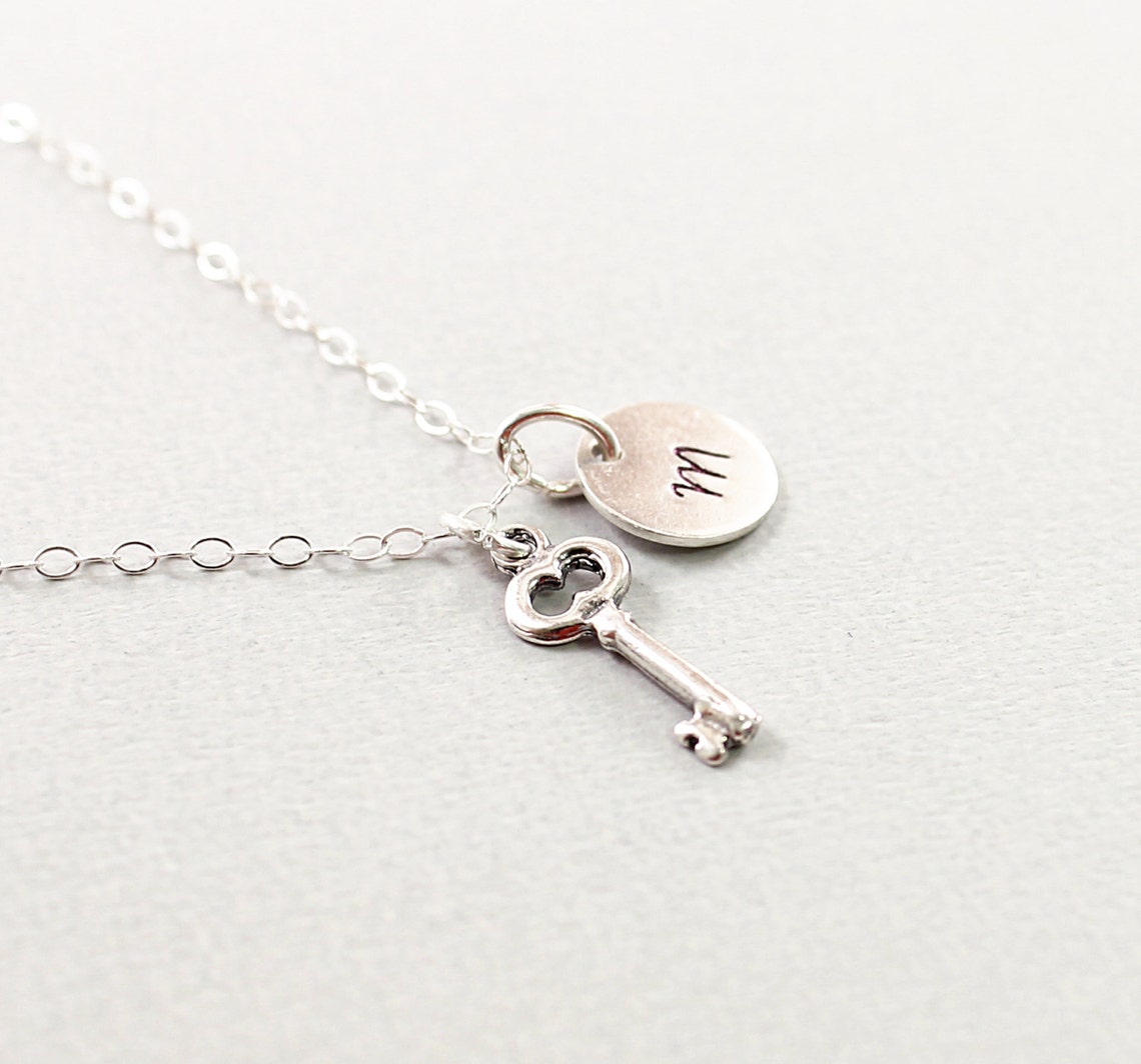 Personalized Key Necklace Sterling Silver Initial Pendant and Chain ...