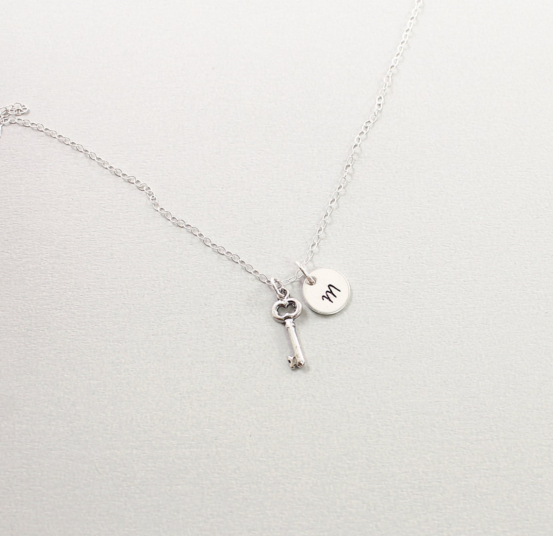 Personalized Key Necklace Sterling Silver Initial Pendant and - Etsy
