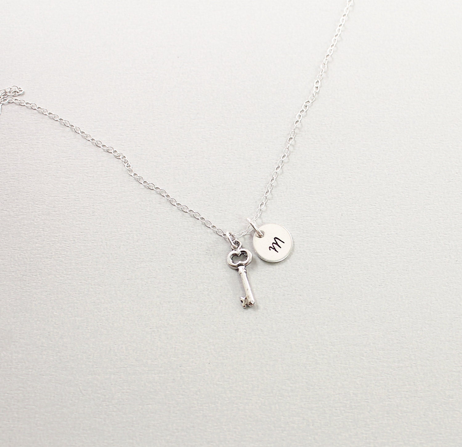 Personalized Key Necklace Sterling Silver Initial Pendant and Chain ...
