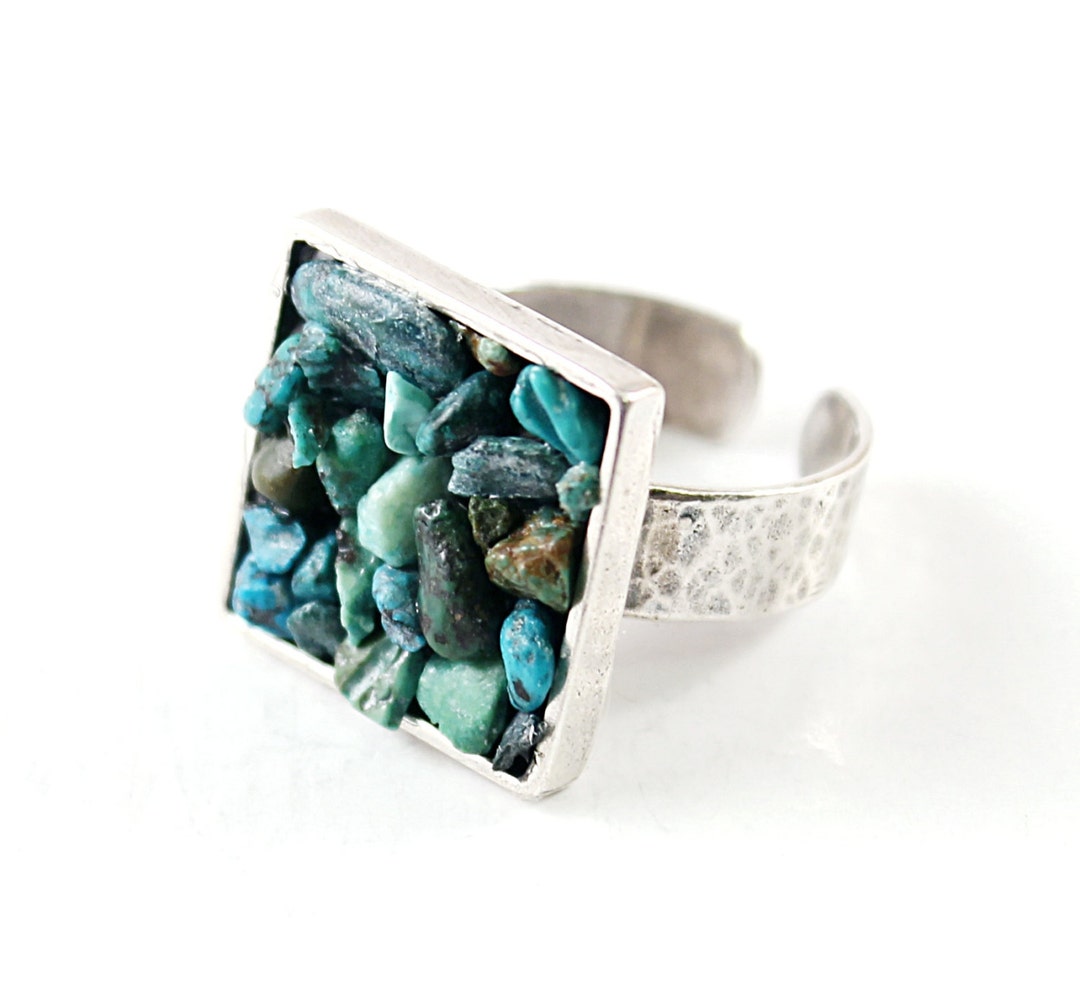 Real Turquoise Ring Sterling Silver Adjustable Band and Genuine ...