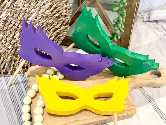 Mardi Gras Mask, Wooden Mardi Gras decor, Shelf Sitter, Tiered Tray ...