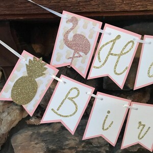 Pineapple Flamingo Pink and Gold Birthday Banner, Flamingo Party, Pool ...