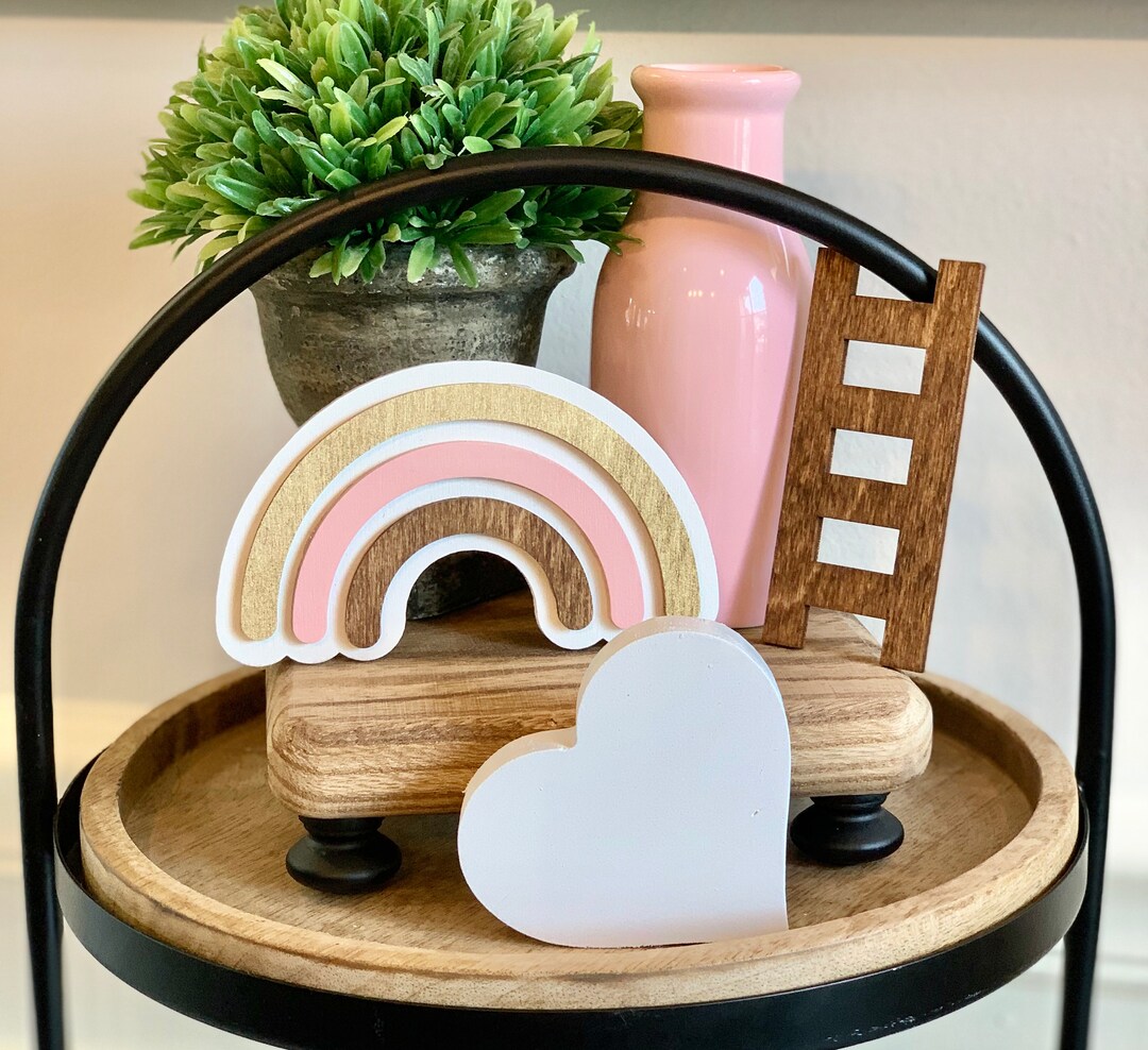 Wooden Rainbow Decor, Tiered Tray Decor, Farmhouse Tiered Tray ...