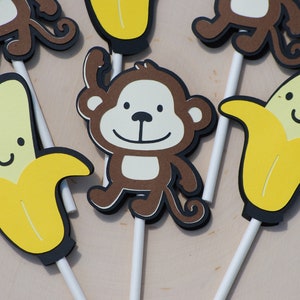 Monkey and Banana Cupcake Toppers, Safari Cupcake Toppers, Party ...