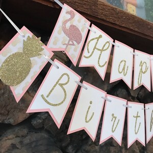 Pineapple Flamingo Pink and Gold Birthday Banner, Flamingo Party, Pool ...