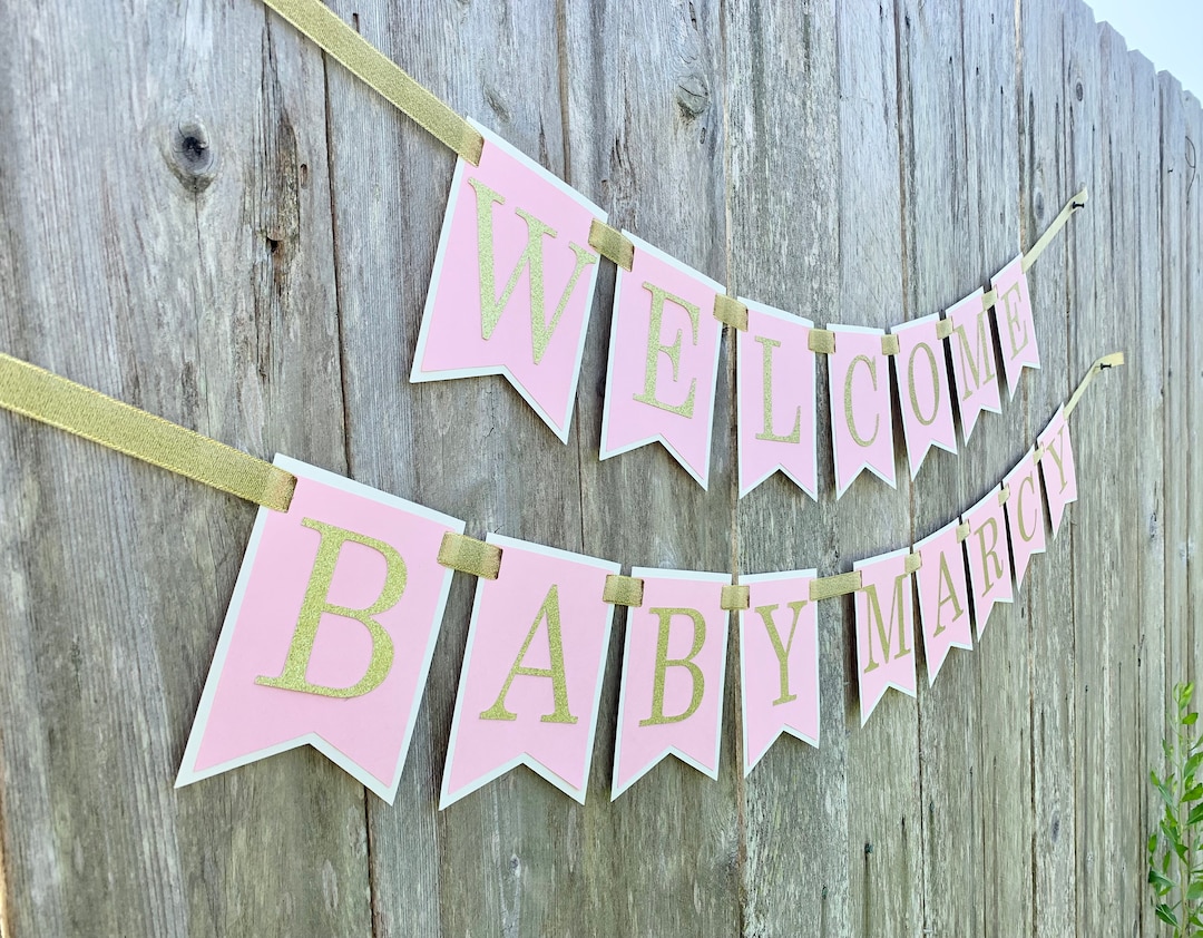 Welcome Baby Banner, Baby Shower Banner, Pink Decorations, Baby Shower ...