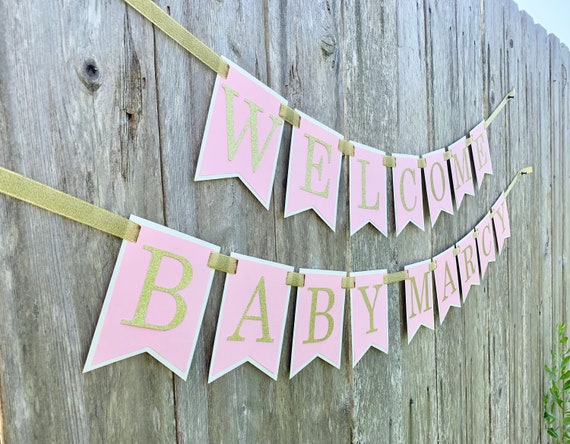 Welcome Baby Banner, Baby Shower Banner, Pink Decorations, Baby Shower ...