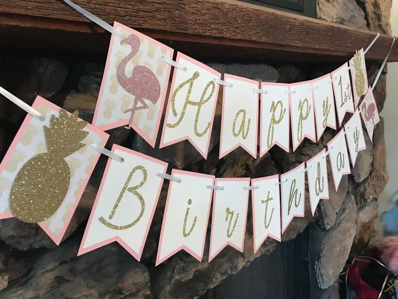 Pineapple Flamingo Pink and Gold Birthday Banner Flamingo - Etsy