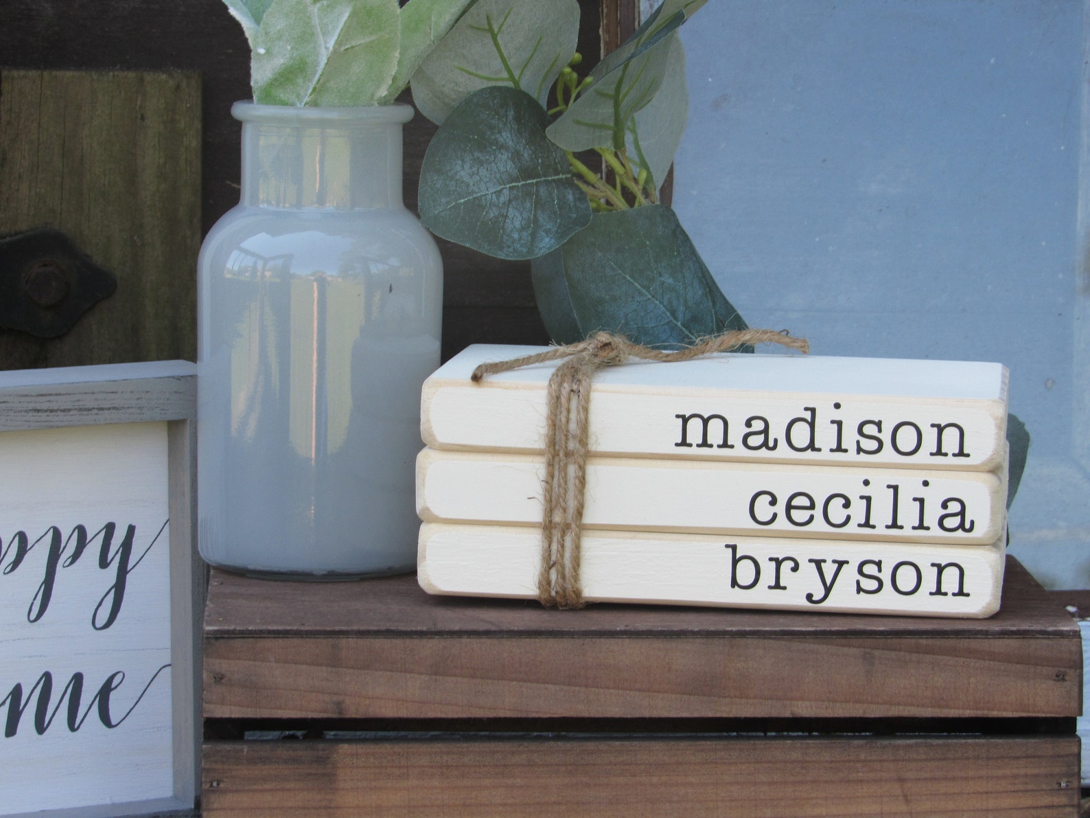 Personalized Faux Wood Book Stack: Farmhouse Tiered Tray Decor - Etsy