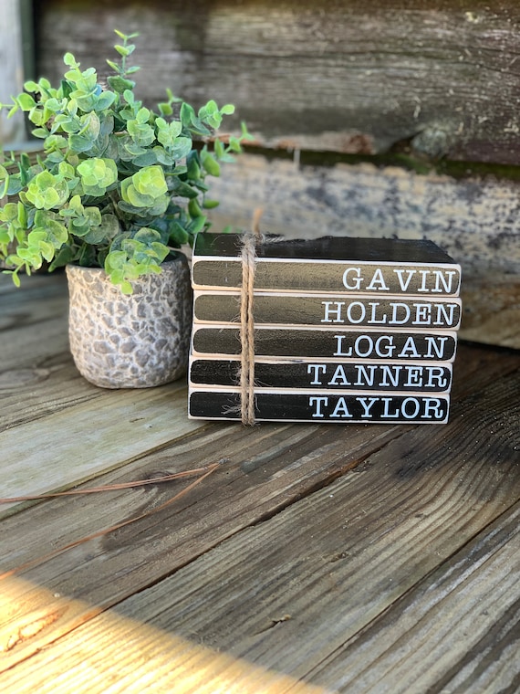 Wooden Book Stack, Farmhouse Wooden Decoration, Personalized Books, Our ...