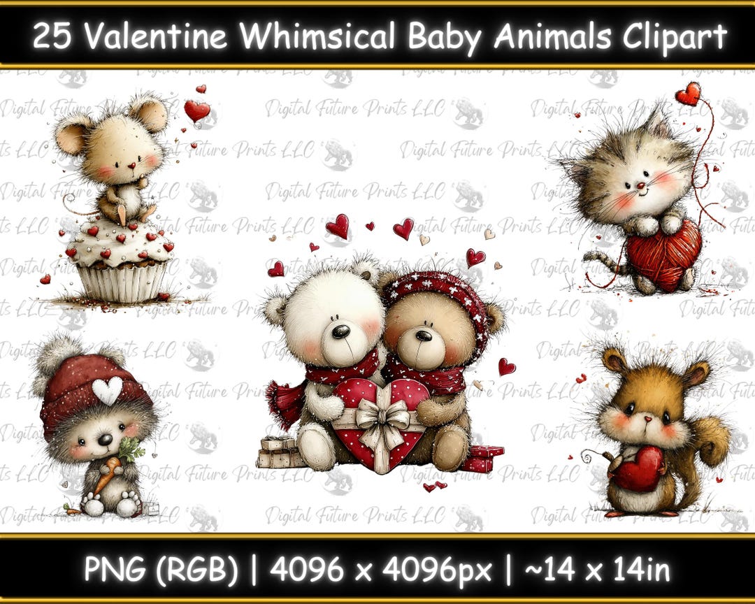 Valentine Animal Clipart Set Cute Love Animals PNG Watercolor Valentine ...