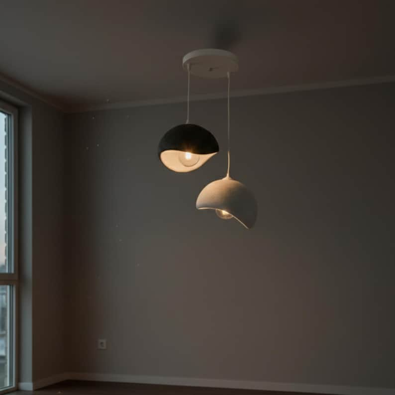 Modern Double Bulb Pendant Light - Concrete Look Accent Chandelier - Etsy