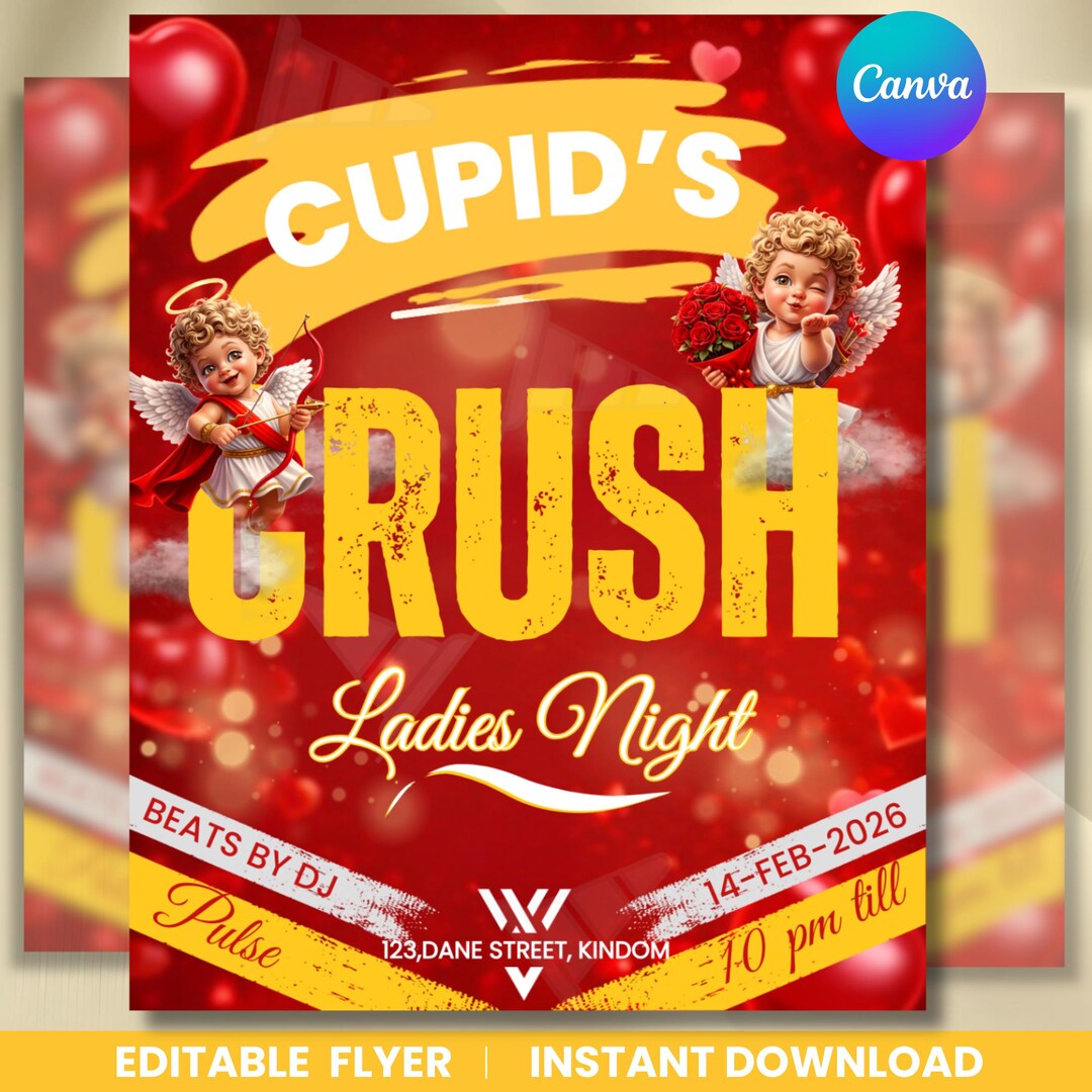 Cupid’s Crush – Valentine’s Day Party Flyer Template | Canva | Editable ...