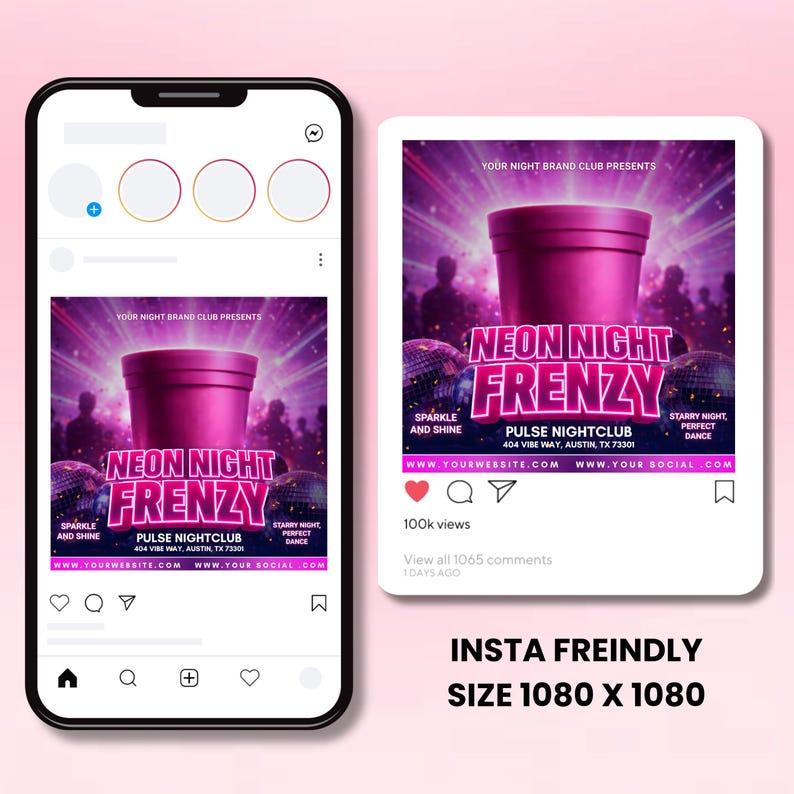Neon Night Club Flyer: Editable Canva Template (digital Download) - Etsy