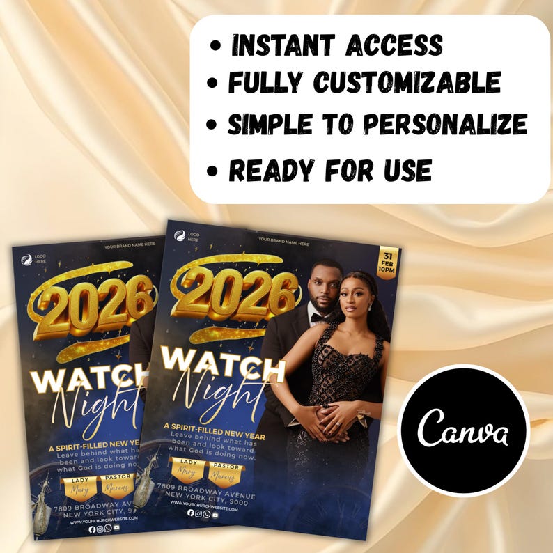 Watch Night New Year's Eve Service Flyer, NYE Celebration, Crossover ...