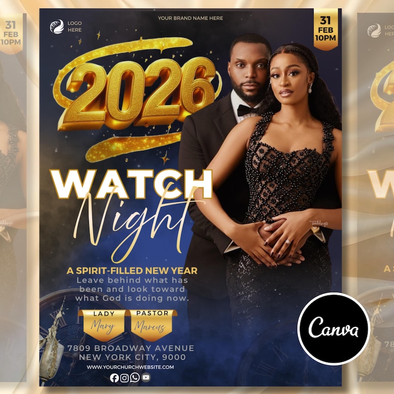 Watch Night New Year's Eve Service Flyer, NYE Celebration, Crossover ...