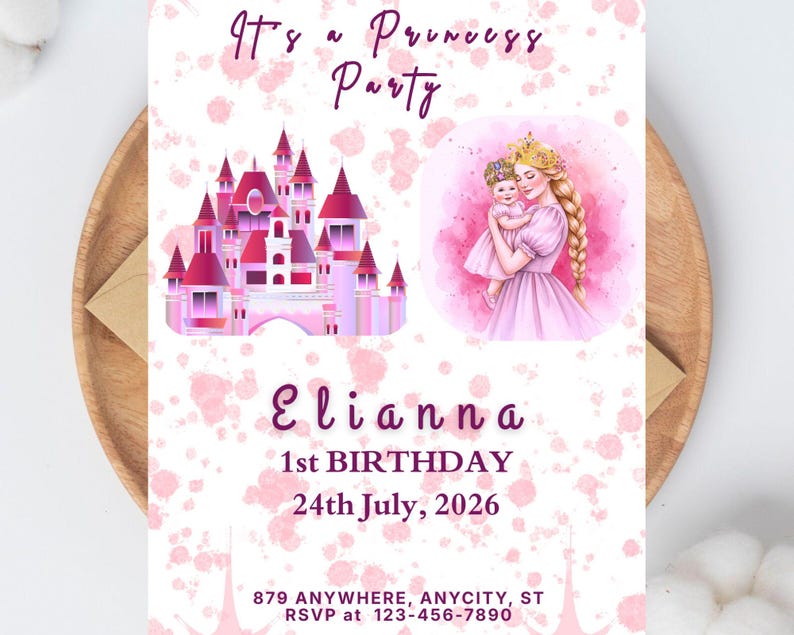 Princess Birthday Party Invitation Template | Editable Canva Invite ...
