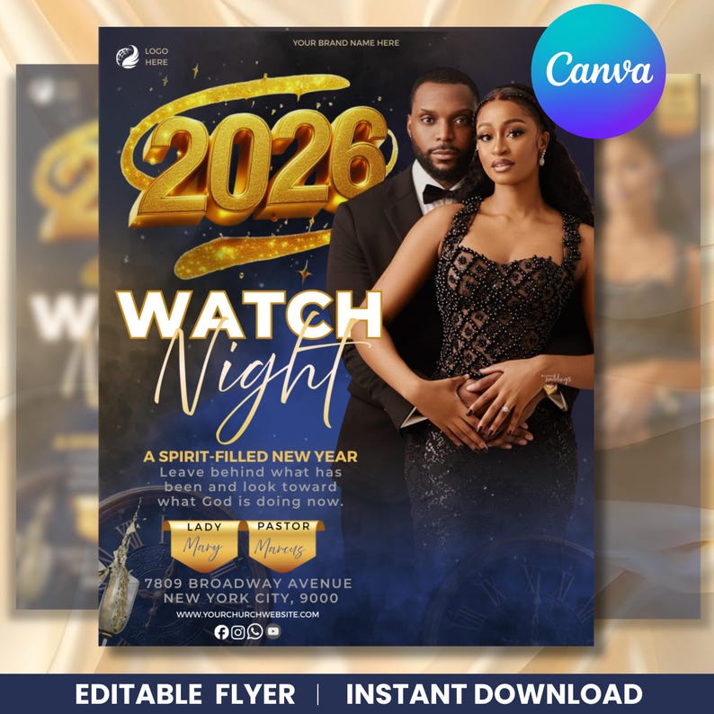 Watch Night New Year's Eve Service Flyer, NYE Celebration, Crossover ...