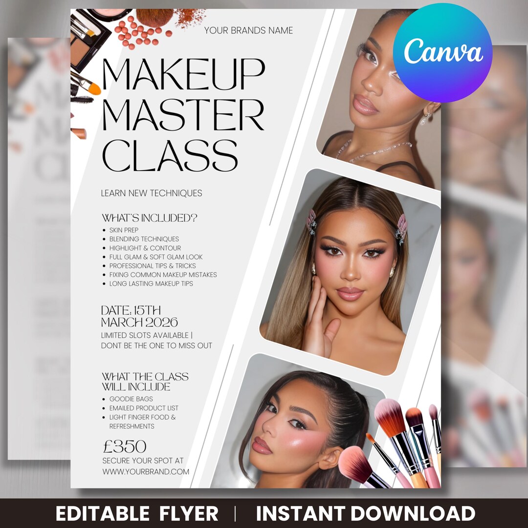 Makeup Masterclass Flyer Template: MUA Training Canva Editable - Etsy