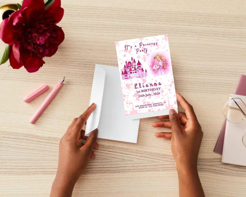 Princess Birthday Party Invitation Template | Editable Canva Invite ...