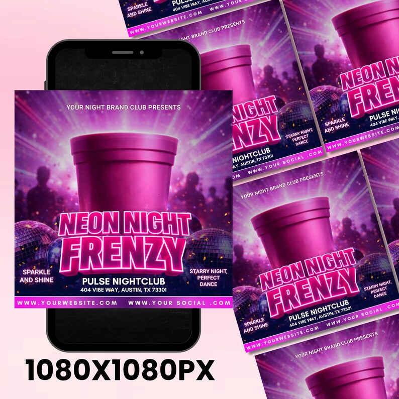 Neon Night Club Flyer: Editable Canva Template (digital Download) - Etsy