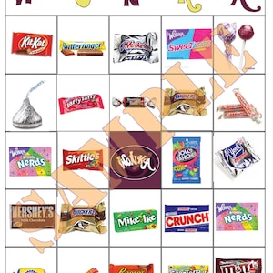 WILLY WONKA Candy Bingo Party Game Cards - DIY Printable - (set of 25 ...