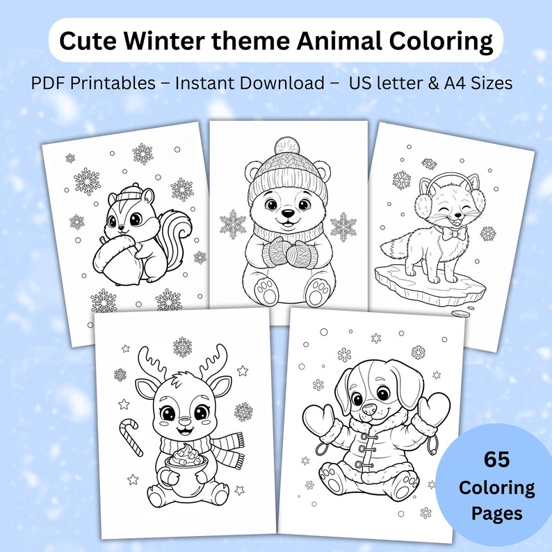 Winter Animal Coloring Pages for Kids | 65-page Printable (PDF) - Etsy