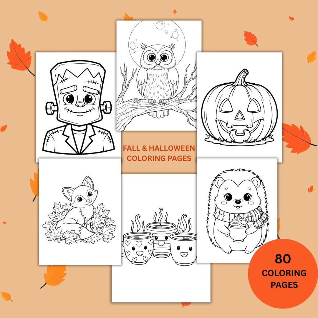 80 Printable Fall Halloween Coloring Pages Kids Adults PDF Instant ...